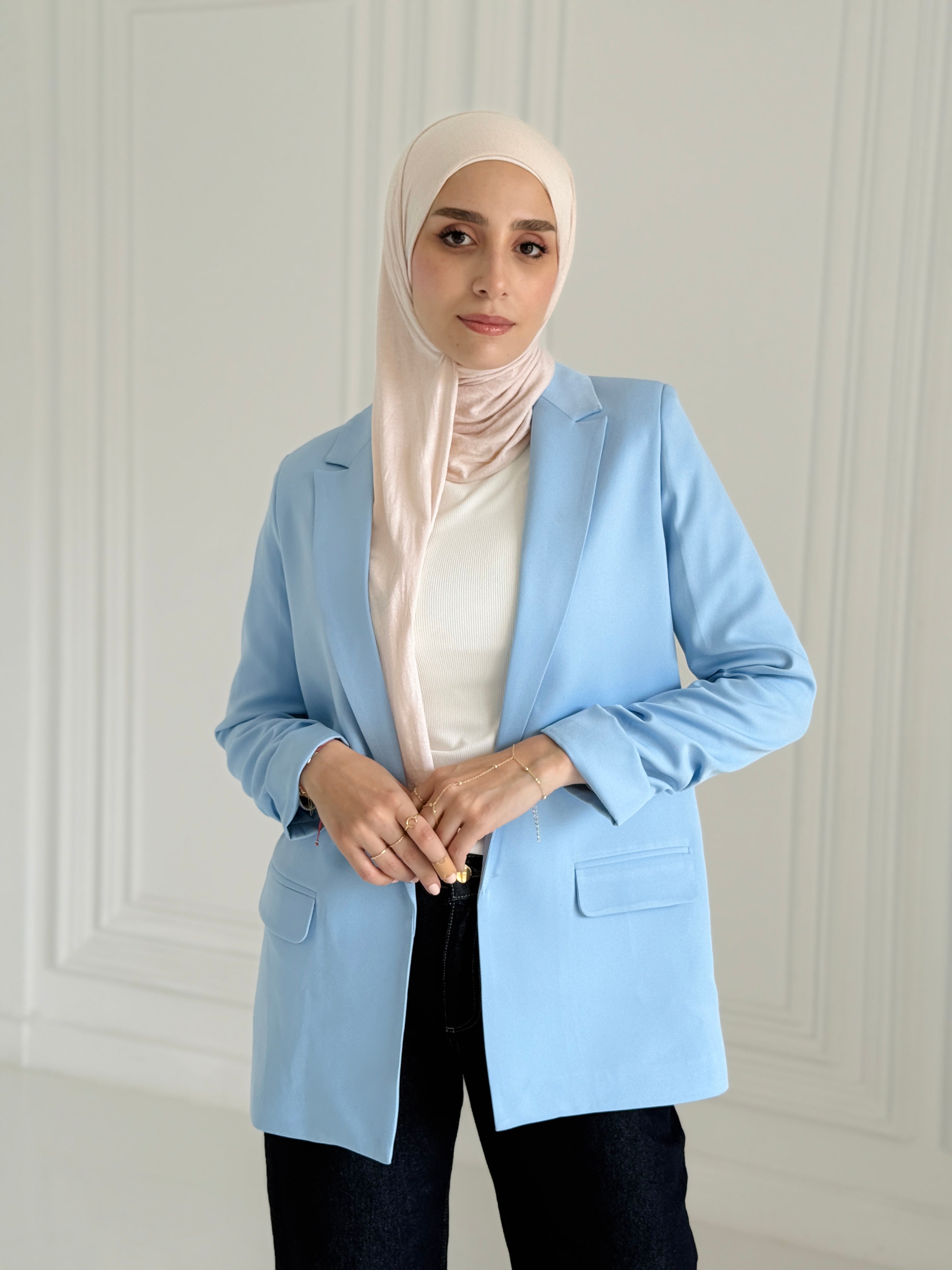 Ruffle Blazer in sky blue – Nk-Designs